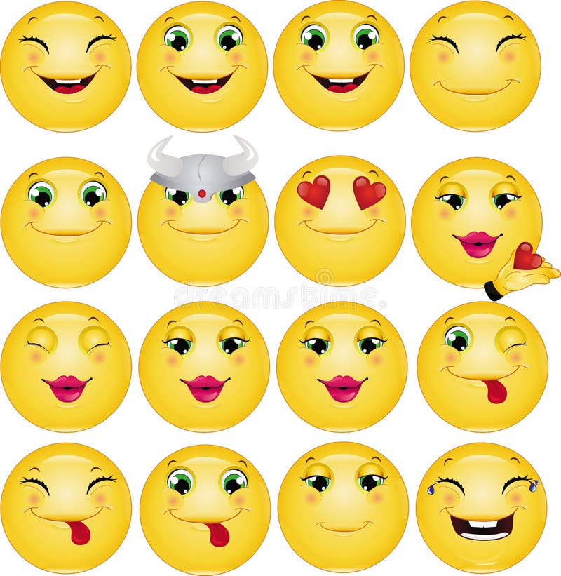 Emoticons Set 70 Different Emotions Stock Vector Illustration Of