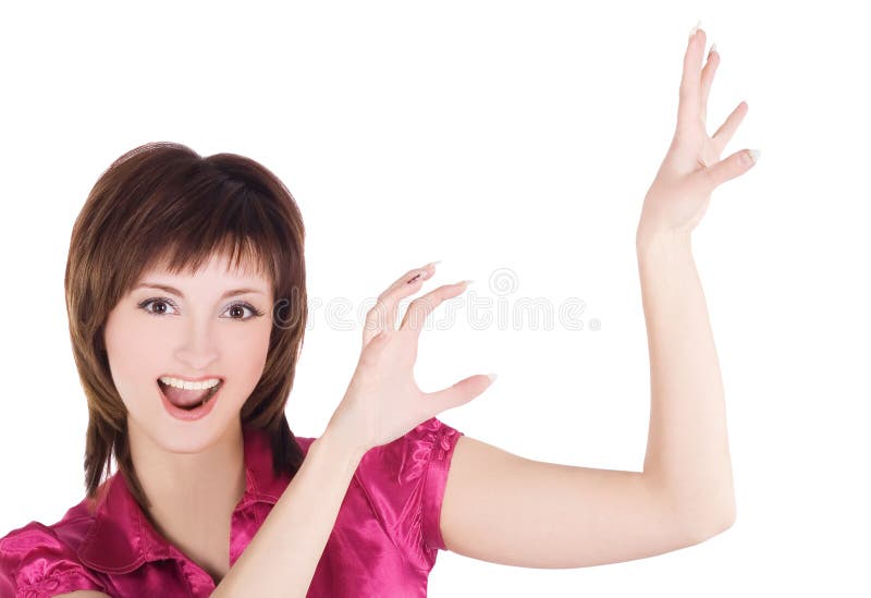 Happy Emotional Young Girl with Her Hands Up Stock Photo - Image of ...