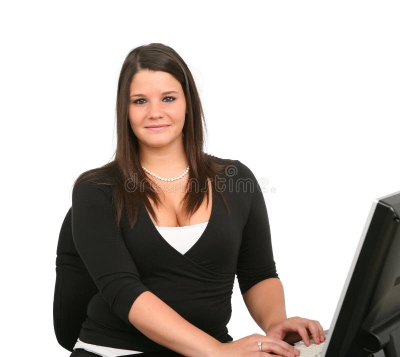 Happy Employee on Computer stock photo. Image of businesswoman - 17668516