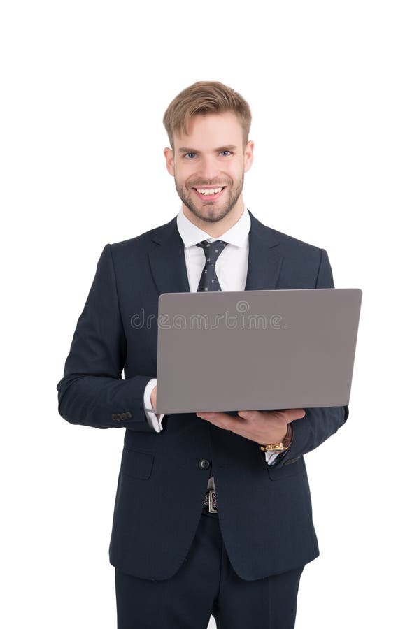 Happy Employee in Formal Style Suit Use Laptop Computer Device for ...