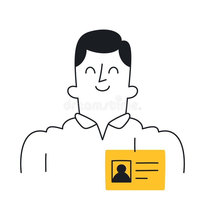 Happy Employee Showcasing ID Badge - Doodle Style with an Editable ...