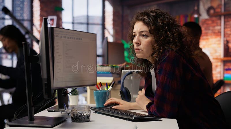 Cheerful it Expert Using Programming Languages on PC in it Startup Office Stock Photo - Image of ...