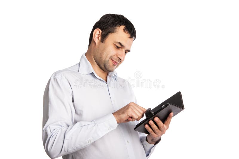 Happy Employee Writes Notes in Notebook Stock Image - Image of elegance ...