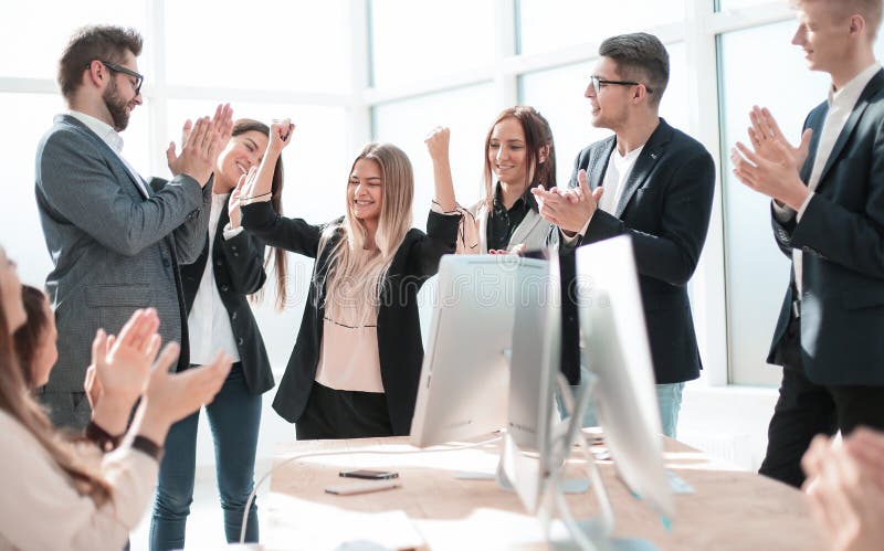Happy Employees Applauding at a Work Meeting. Stock Photo - Image of ...
