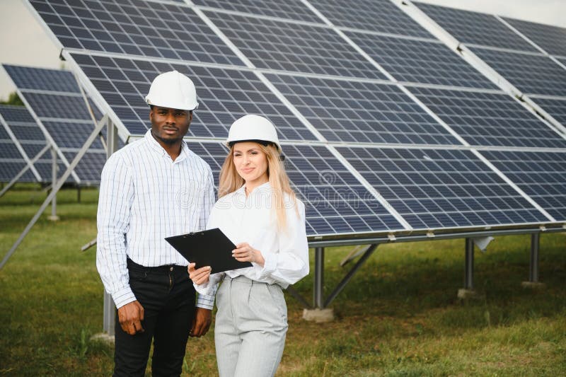 Happy Employees of Solar Power Plant Stock Photo - Image of american ...