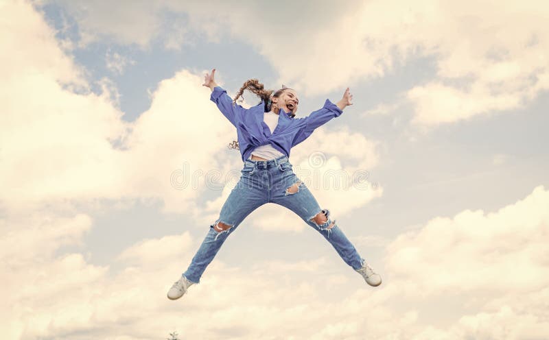 Happy Energetic Kid Feeling Free and Jumping High, Success Stock Image ...