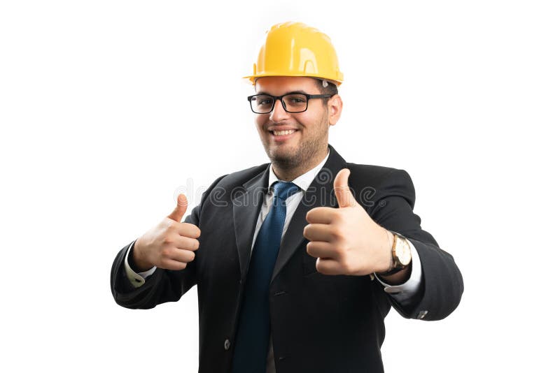 Happy Engineer or Architect Making Double Thumbs-up Like Gesture Stock ...