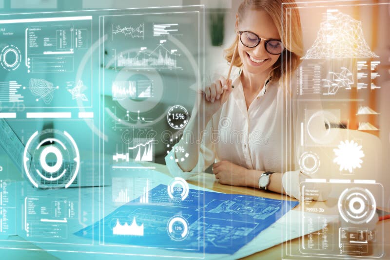 Optimistic Engineer Looking at the Blueprint and Feeling Satisfied with ...