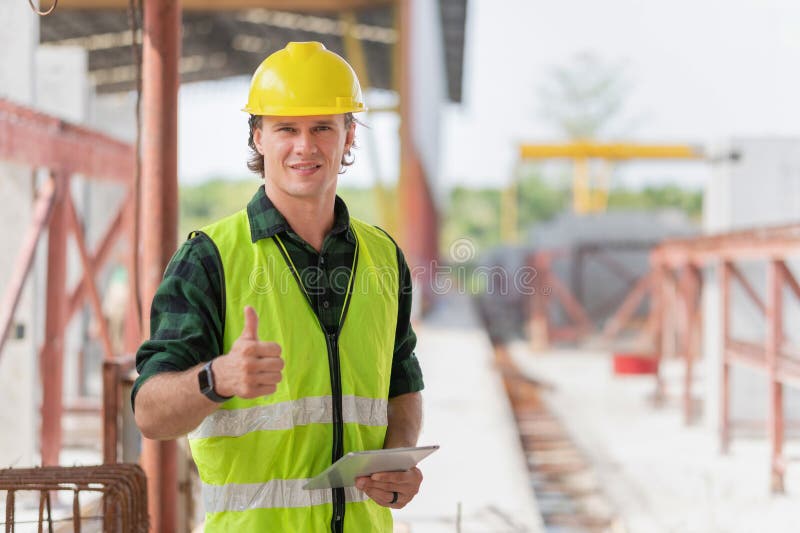 Happy Engineer Man with Doing Thumbs Up Gesture, Cheerful Foreman ...