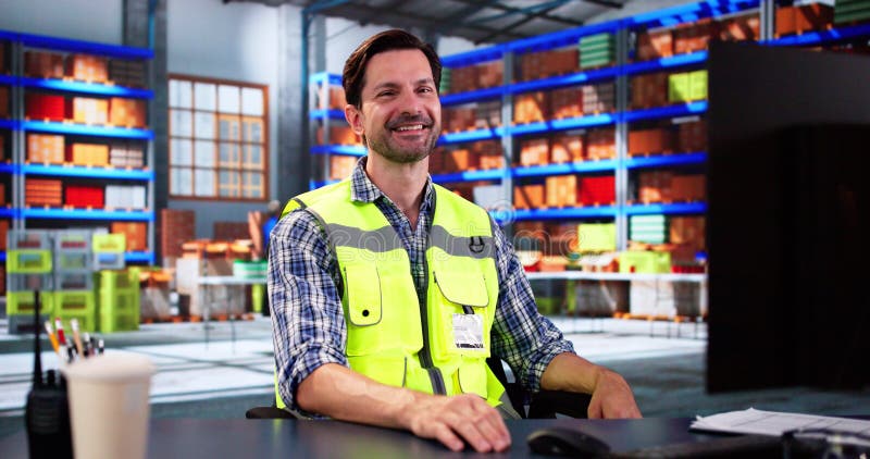 Happy Engineer at Warehouse Facility Stock Image - Image of portrait ...