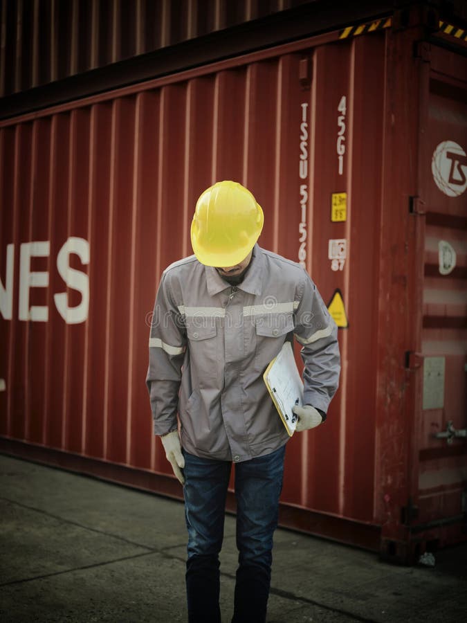 Happy Engineer or Worker Standing Proudly at Container Cargo Stock ...