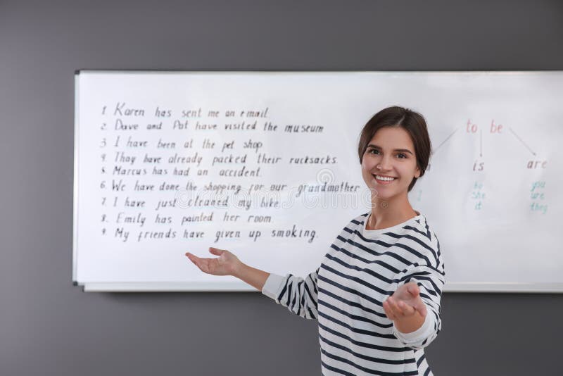 Happy English Teacher Near Whiteboard at Lesson Stock Image - Image of ...