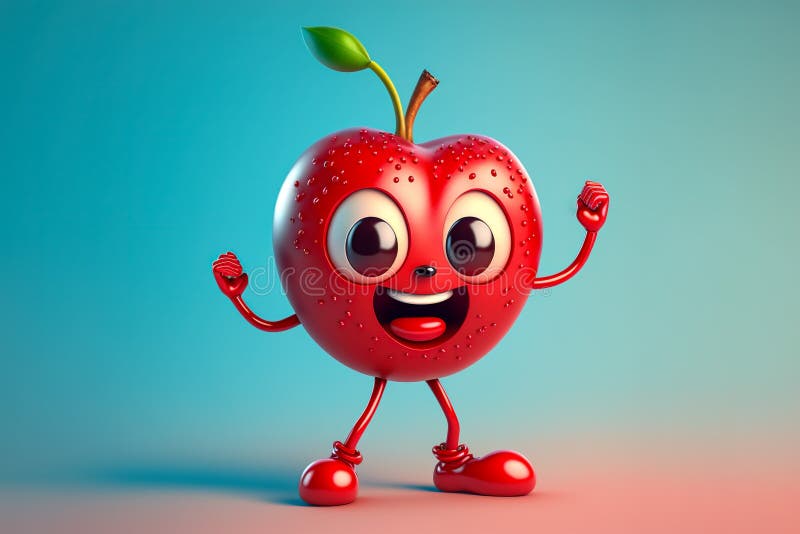 Happy and Excited Cherry Cartoon Character, Generative AI Stock ...