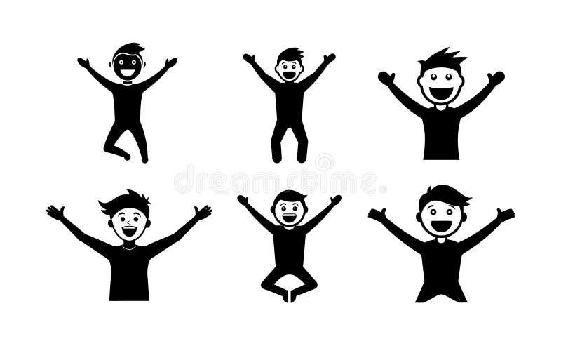Happy Excited Man Silhouette Vector Icon Set. Stock Vector ...