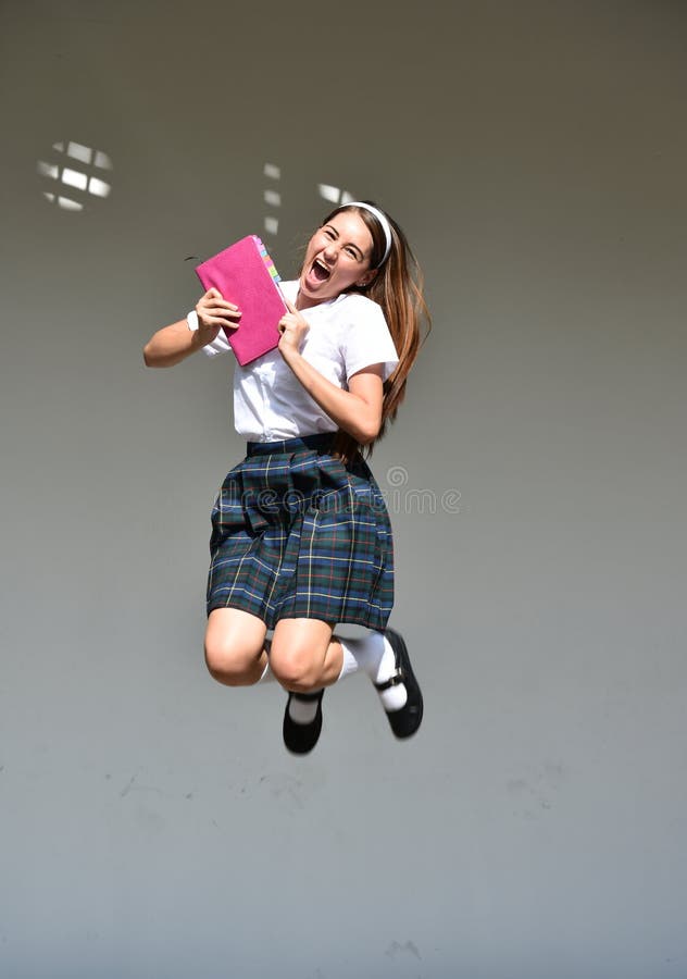 Happy Excited Student Female Jumping Stock Image - Image of scholars ...