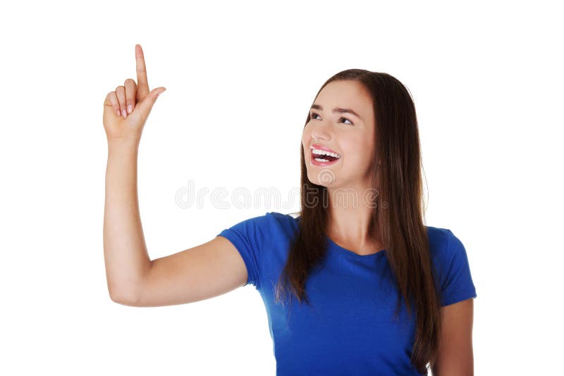 Happy , Excited Young Woman Pointing on Copy Space Stock Image - Image ...