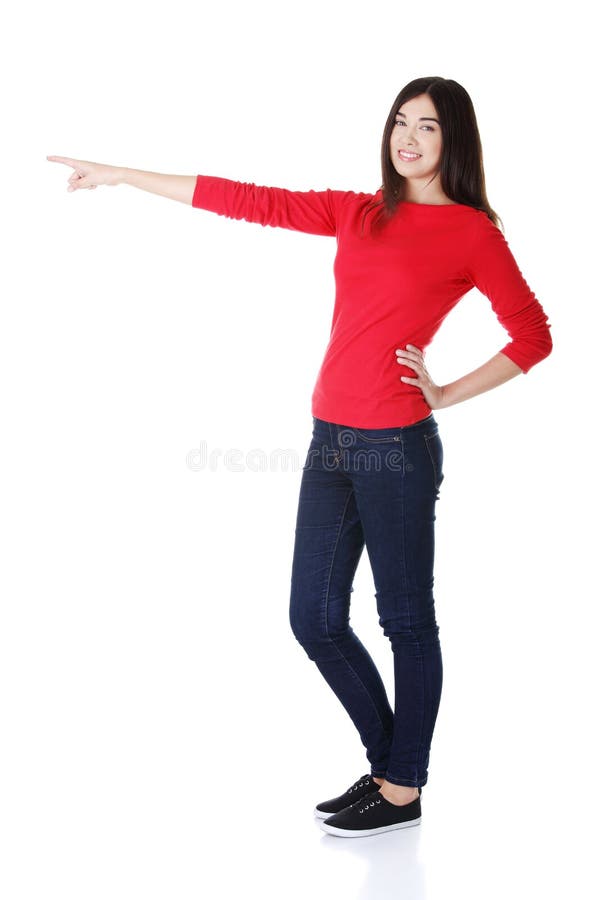 Happy , Excited Young Woman Pointing on Copy Space Stock Photo - Image ...