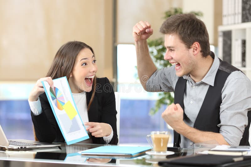 Happy Executives Celebrating Good Results with Graph Report Stock Image ...