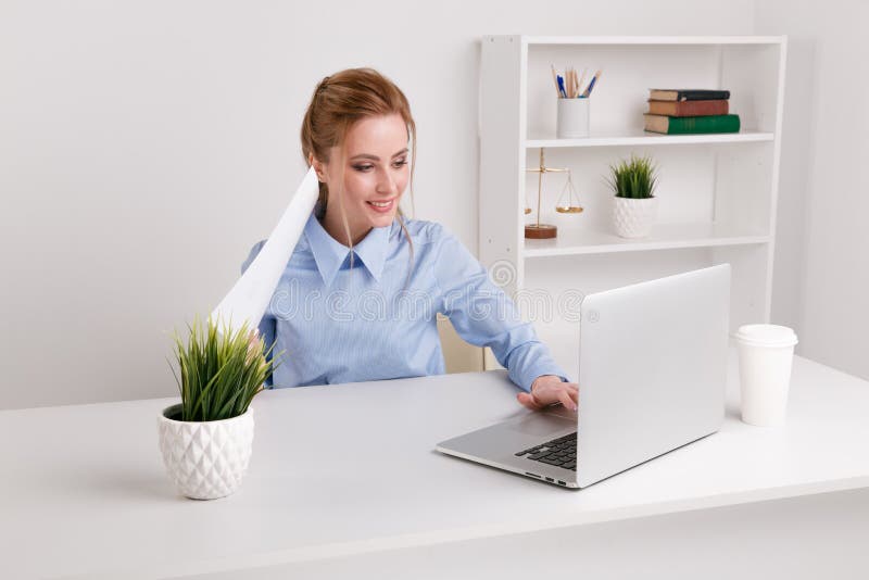 Happy Exited Pretty Woman Working at Office. Stock Photo - Image of ...
