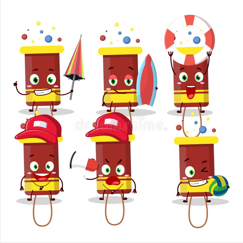 Happy Face Bubble Blaster Firework Cartoon Character Playing on a Beach ...