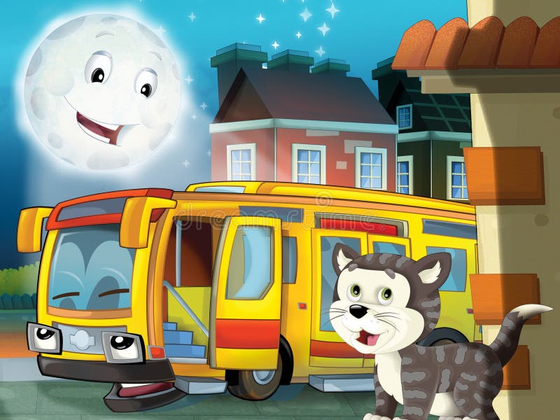 The Happy Face Bus in the City Stock Illustration - Illustration of ...