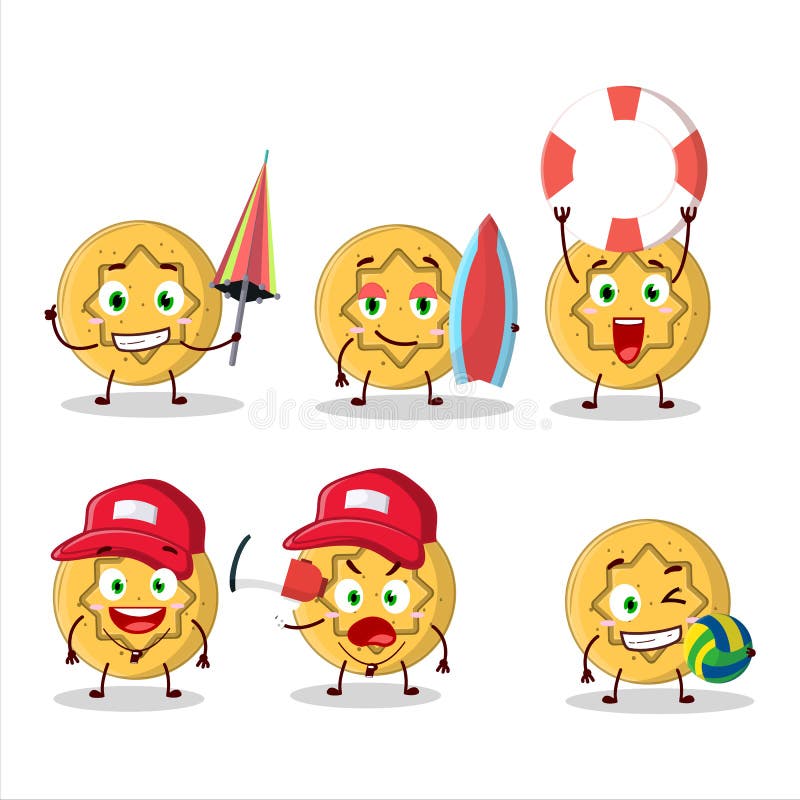 Happy Face Dalgona Candy Flower Cartoon Character Playing on a Beach ...