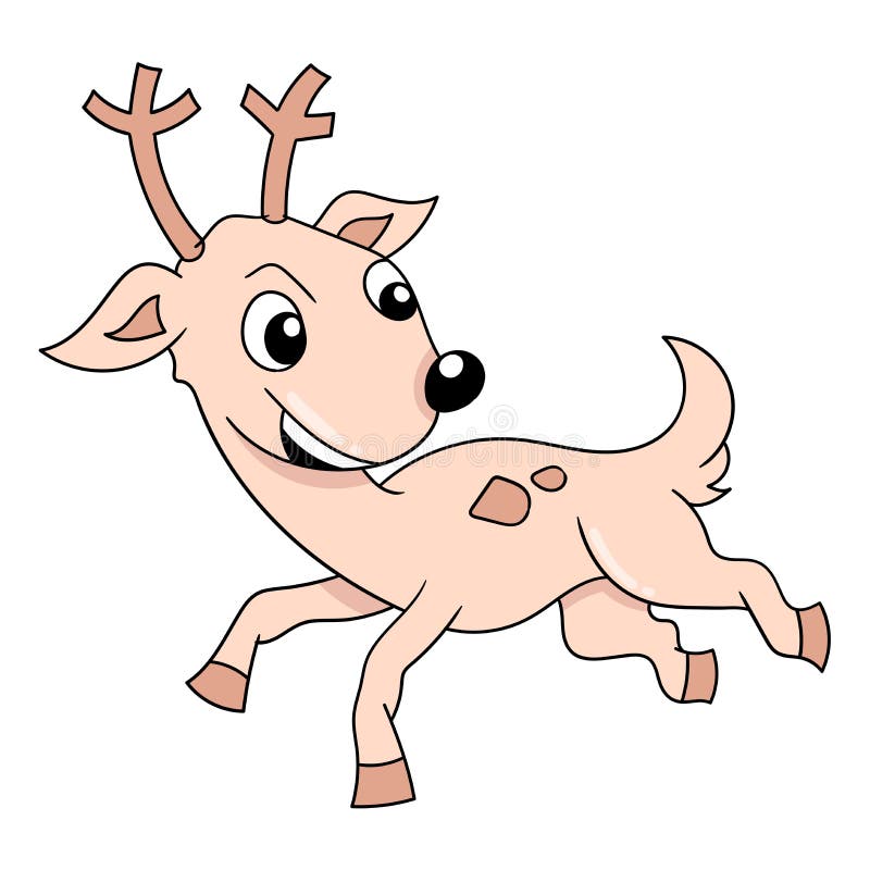 Cartoon Deer Playing Basketball Sport with Happy Laughing Face, Doodle ...