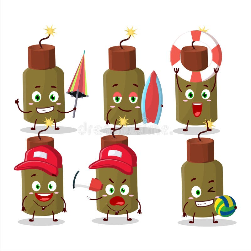 Happy Face Firecracker Explosive Cartoon Character Playing on a Beach ...