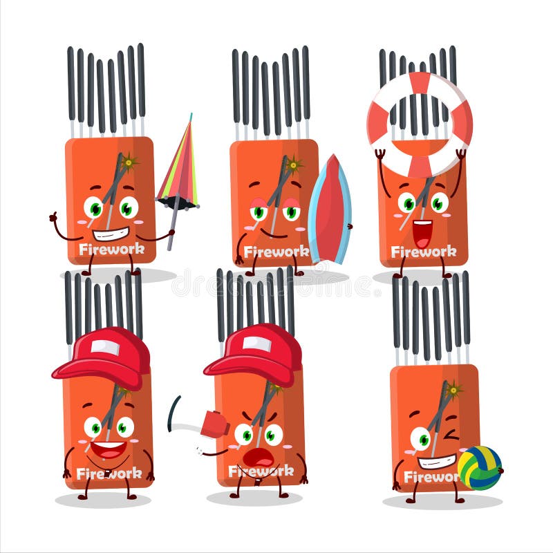 Happy Face Firework Cartoon Character Playing on a Beach Stock Vector ...