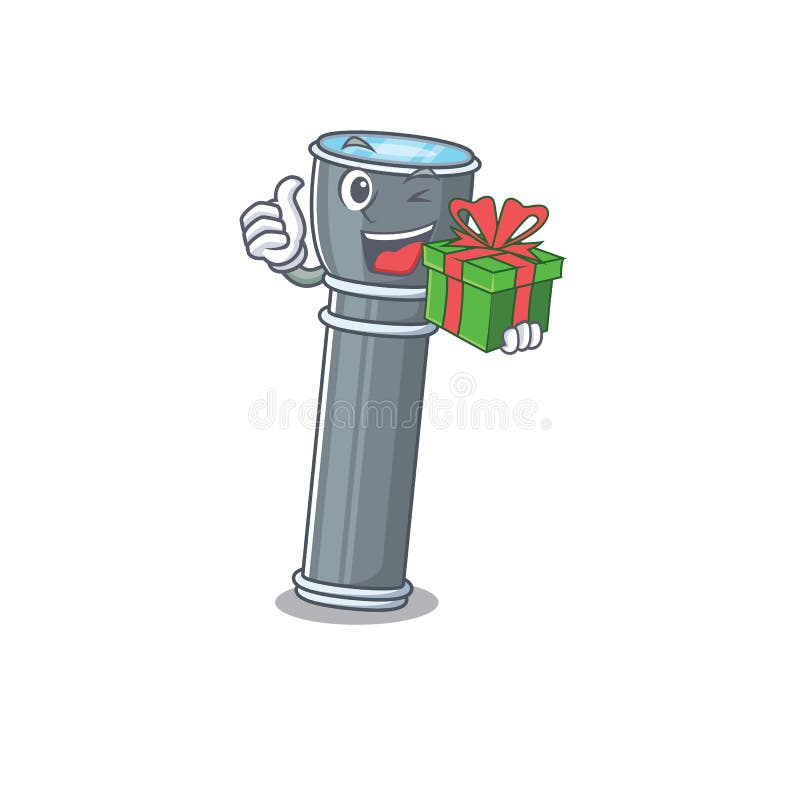 Happy Face Flashlight Scroll Character with Gift Box Stock Vector ...