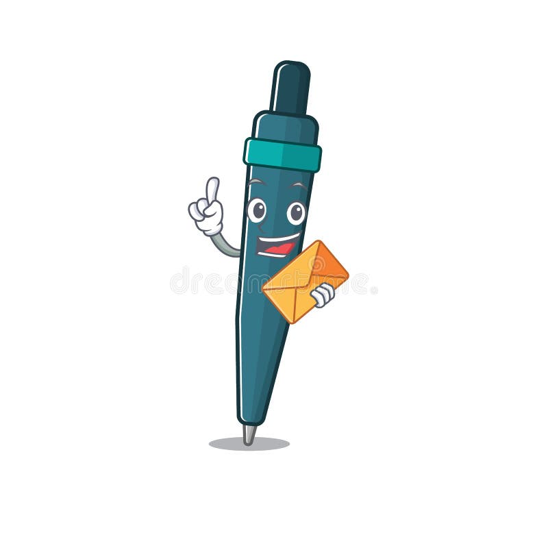 Happy Face Fountain Pen Scroll Mascot Design with Envelope Stock Vector ...