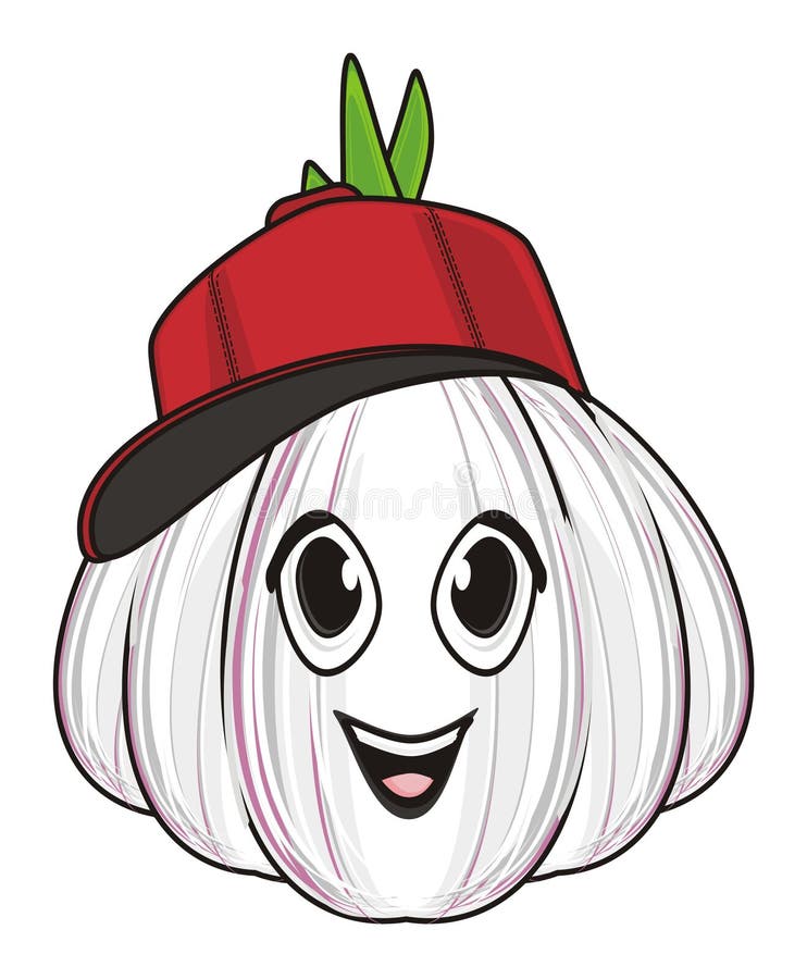 Garlic in cap stock illustration. Illustration of face - 104859084