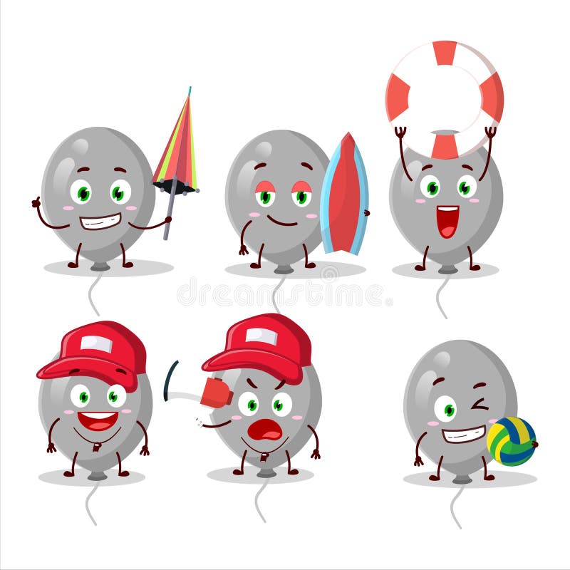 Happy Face Grey Balloons Cartoon Character Playing on a Beach Stock ...