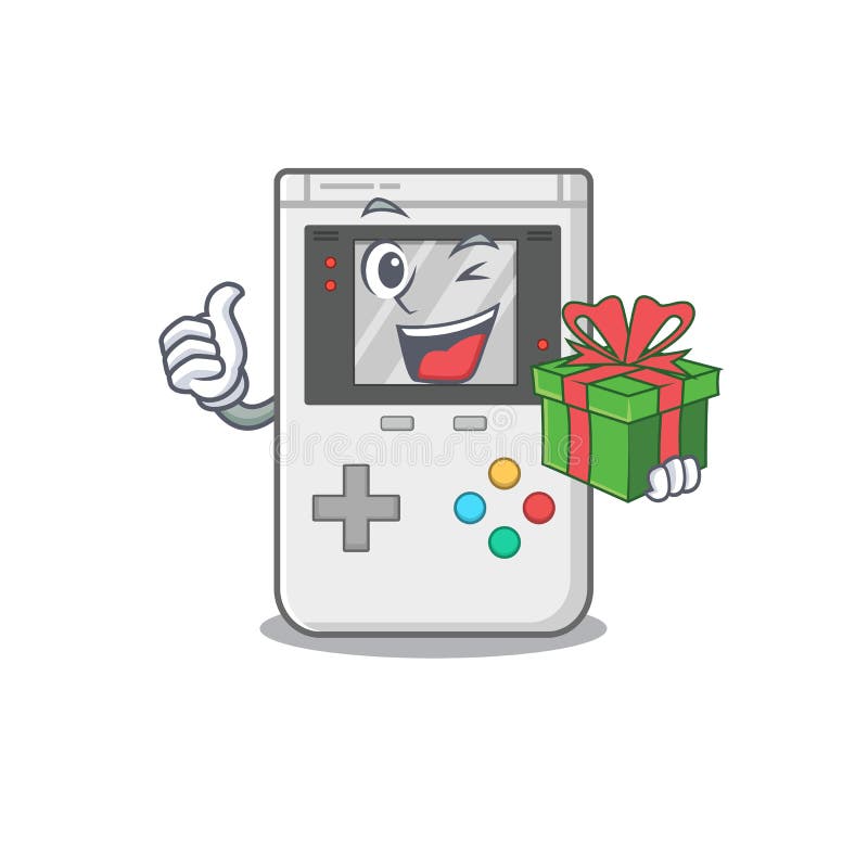 Happy Face Handheld Game Scroll Character with Gift Box Stock Vector ...