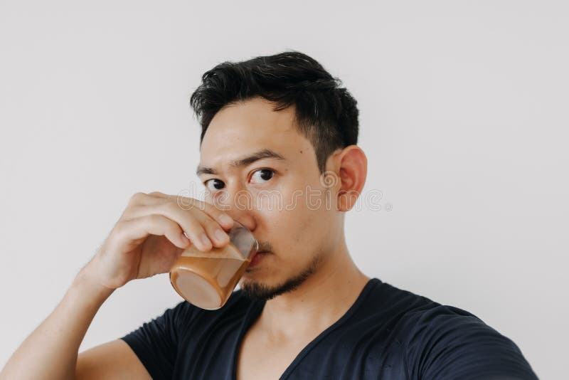 Happy Face Man Test and Proud of His Coffee. Stock Image - Image of ...