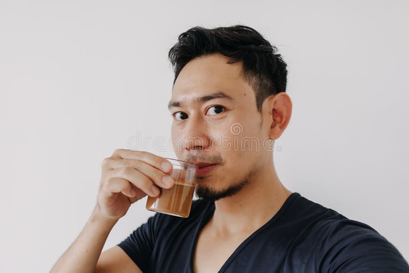 Happy Face Man Test and Proud of His Coffee. Stock Image - Image of ...