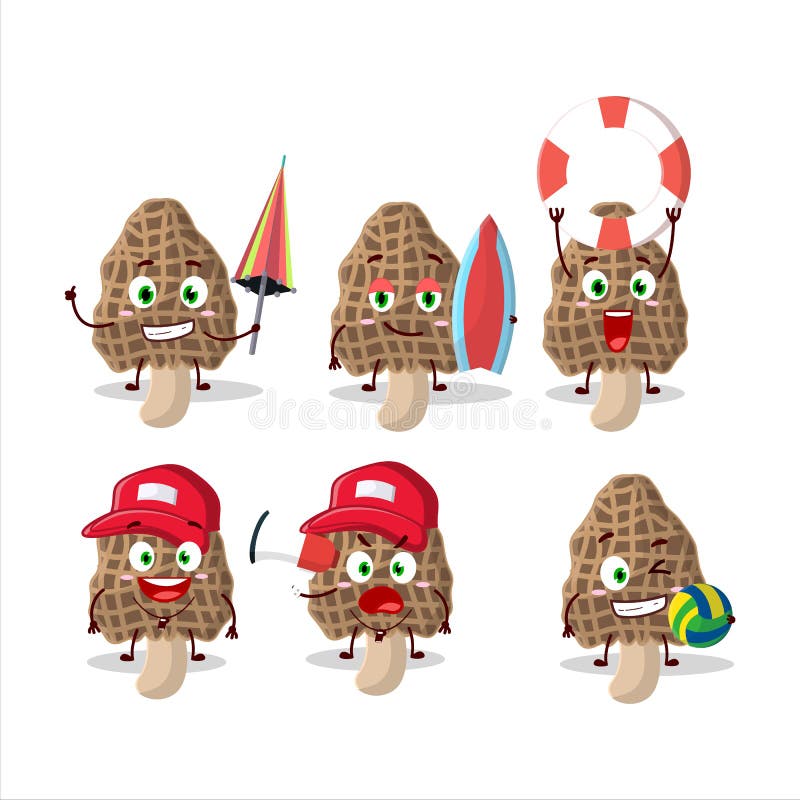 Happy Face Morel Cartoon Character Playing on a Beach Stock ...