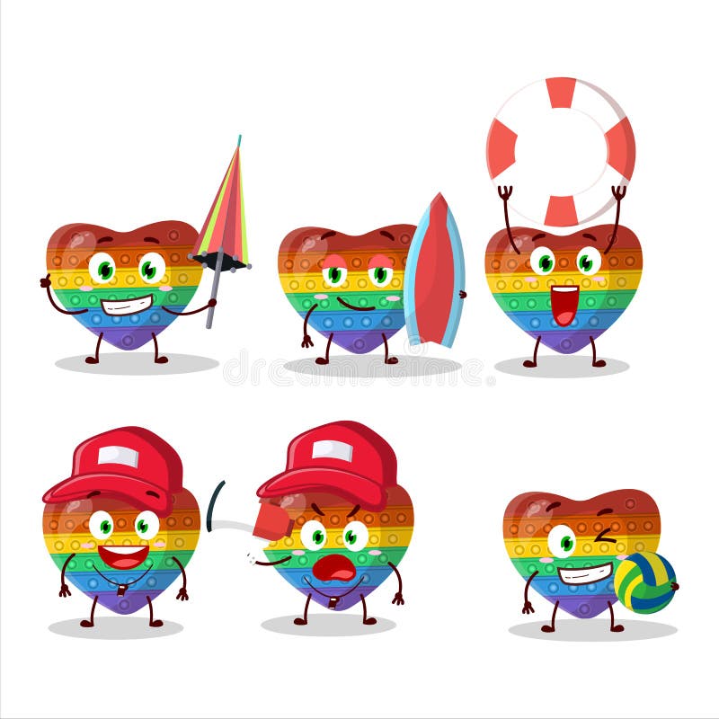 Happy Face Pop it Love Cartoon Character Playing on a Beach Stock ...