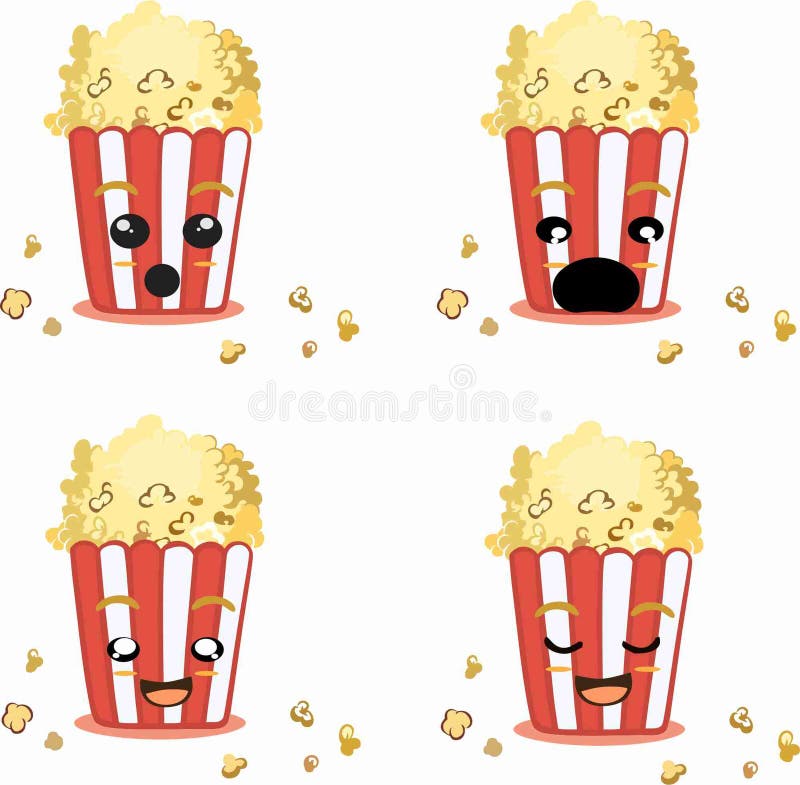 Happy face popcorn set. stock vector. Illustration of font - 221484411