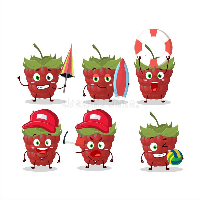 Happy Face Raspberry Cartoon Character Playing on a Beach Stock Vector ...