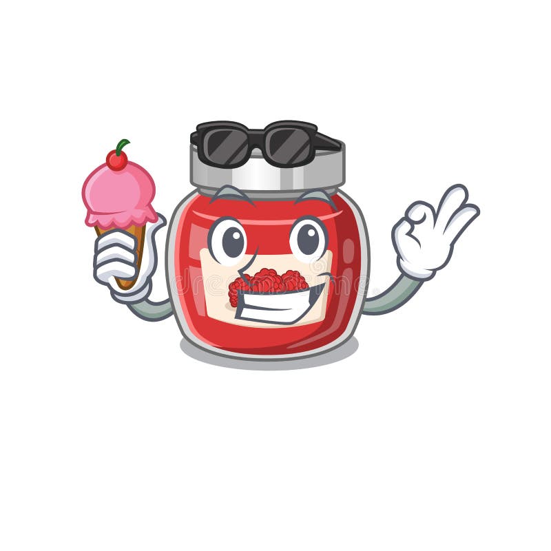 Happy Face Raspberry Jam Cartoon Design with Ice Cream Stock Vector ...