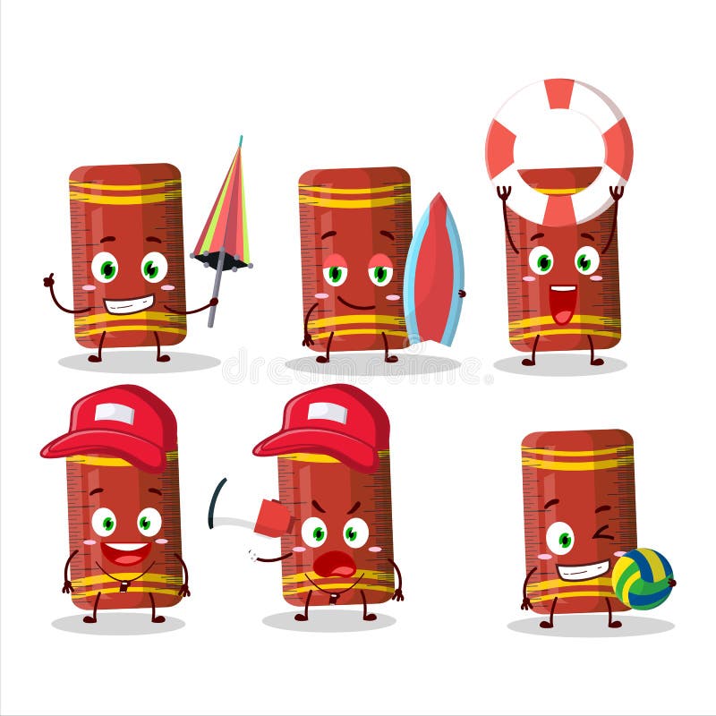 Happy Face Red Ruler Cartoon Character Playing on a Beach Stock Vector ...