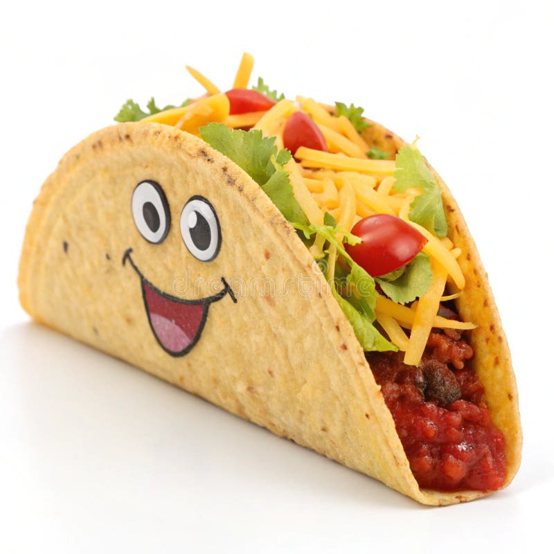 Happy Face Taco Isolated on White Background Stock Illustration ...