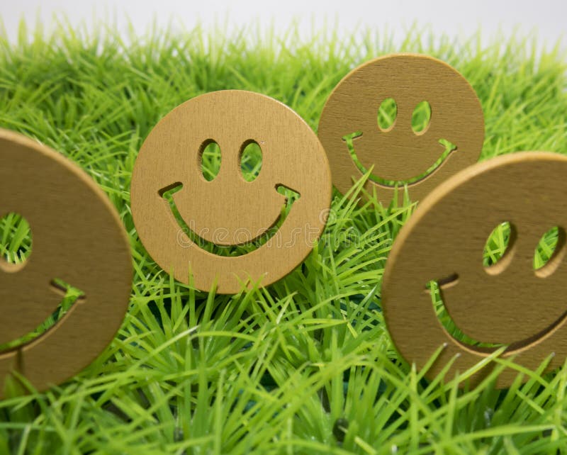 The Happy Faces on the Lawn with Green Grass Stock Image - Image of ...
