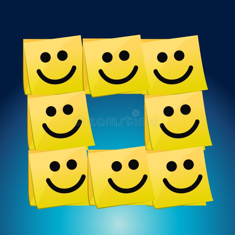 Happy Faces on a Set of Post it. Illustration Stock Image - Image of ...