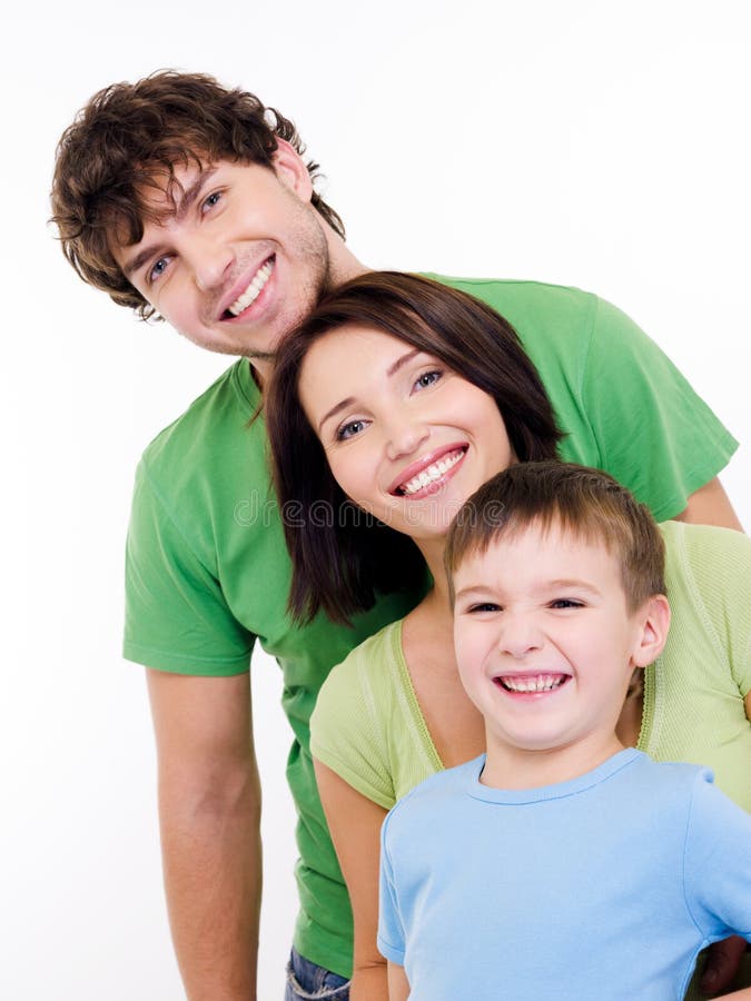 Happy Smiling Family of Three People Stock Photo - Image of face, love ...
