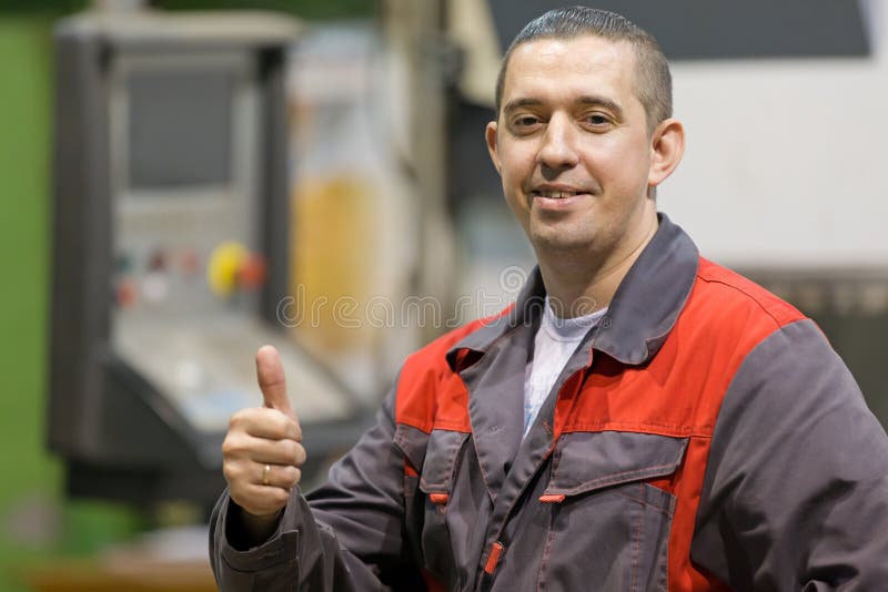 Happy Factory Worker Gesturing Ok Stock Photo - Image of construction ...