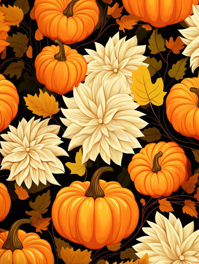 Happy Fall Autumn Leaves Pumpkin Pattern Background Stock Illustration ...