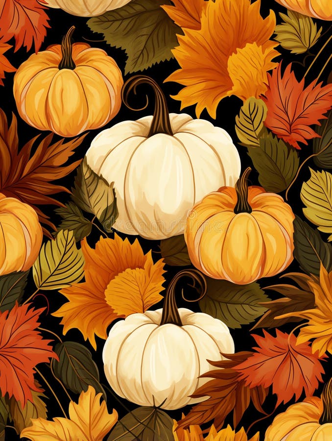 Happy Fall Autumn Leaves Pumpkin Pattern Background Stock Illustration ...