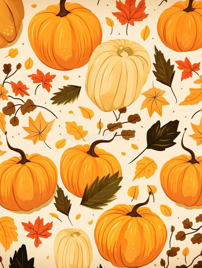 Happy Fall Autumn Leaves Pumpkin Pattern Background Stock Illustration ...